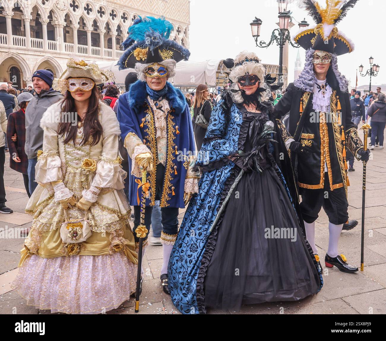venice Italy 23 February 2025 Carnival goers dressed in splendid ...