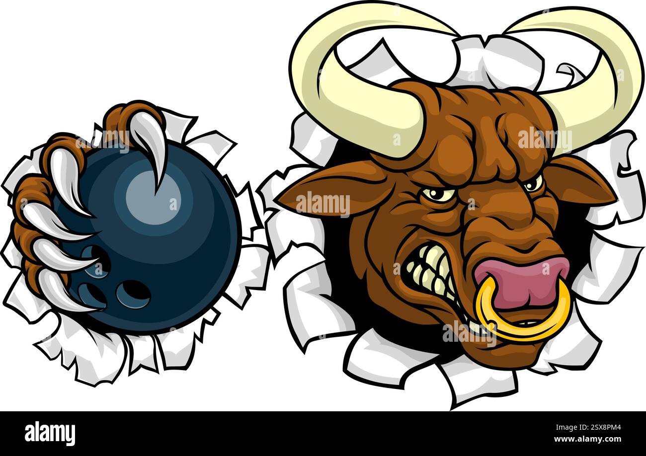 Bull Minotaur Longhorn Cow Bowling Mascot Cartoon Stock Vector Image ...
