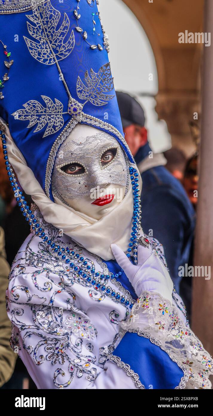 venice Italy 23 February 2025 Carnival goers dressed in splendid ...