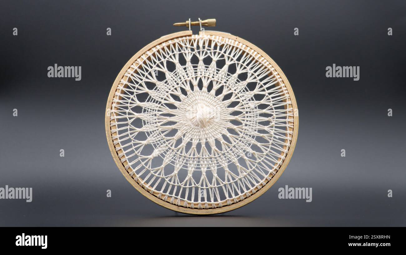 Wooden frame with a handmade Canarian handicraft rosette. The rosette ...