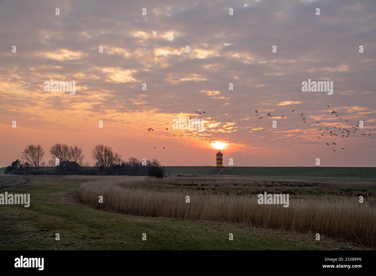 Pilsum, Germany - February 9, 2025: Lighthouse of Pilsum during sunset ...