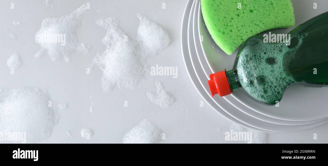 Background with hand washing elements with stack of dishes with ...