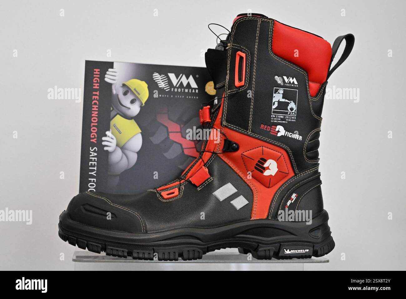 Boot for firefighters produced at the VM Footwear company, Straznice ...