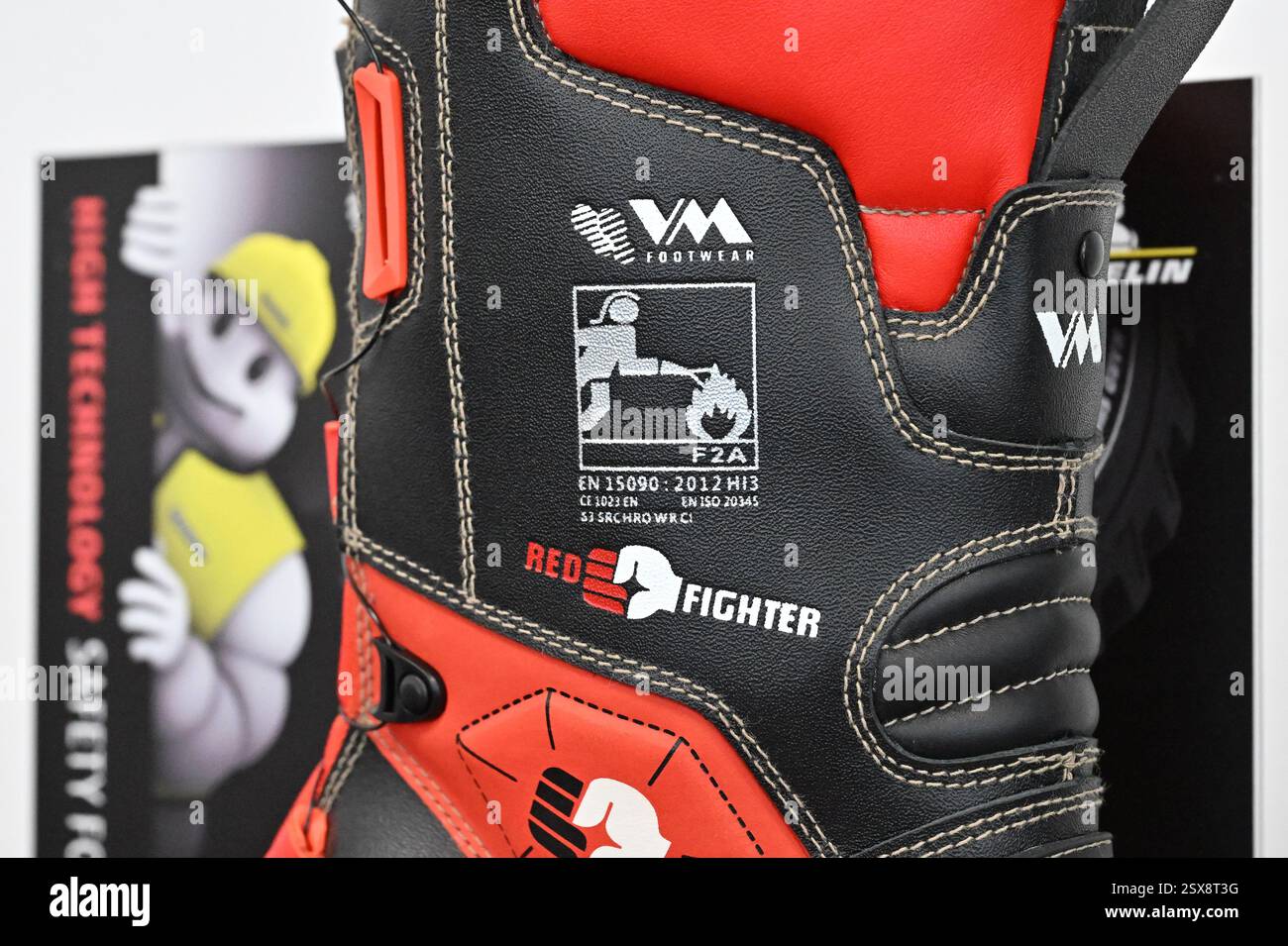 Boot for firefighters produced at the VM Footwear company, Straznice ...