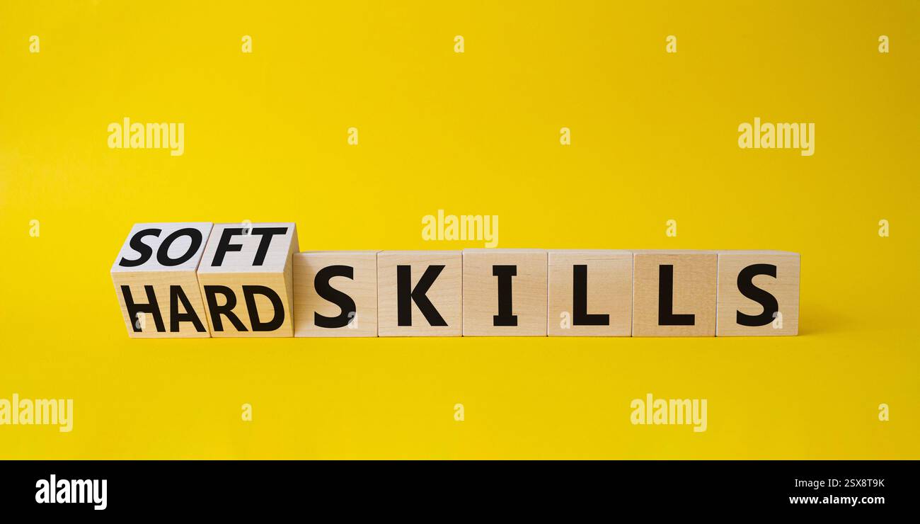 Soft Skills and Hard Skills symbol. Turned cubes with words Soft Skills ...