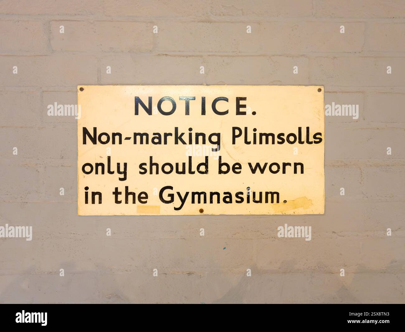 A sign in a sports hall saying only non marking shoes should be worn in the gymnasium, UK ...