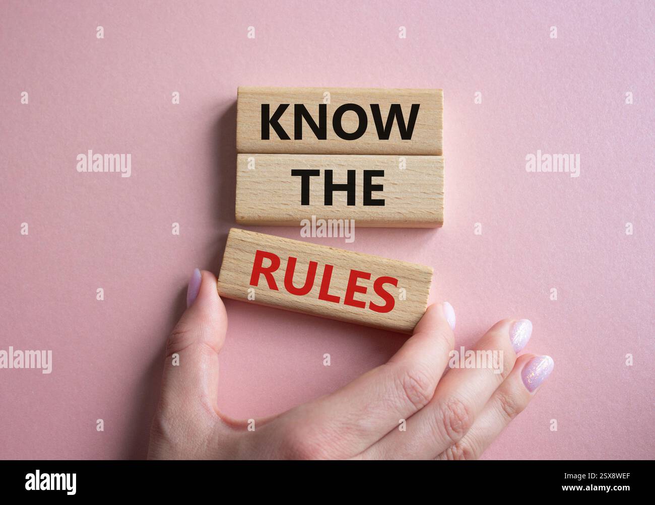 Know the rules symbol. Wooden blocks with words Know the rules ...