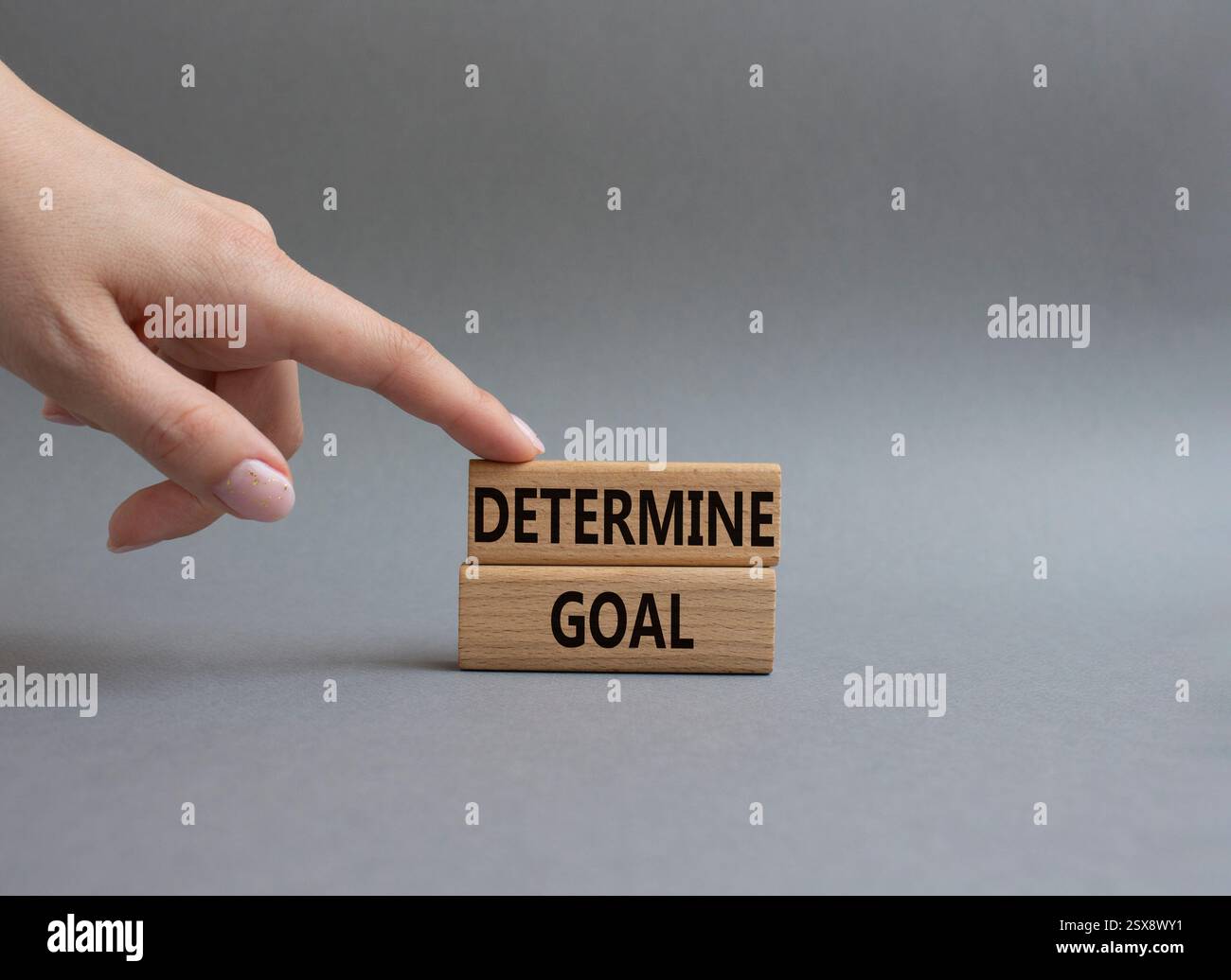 Determine goal symbol. Wooden blocks with words Determine goal ...