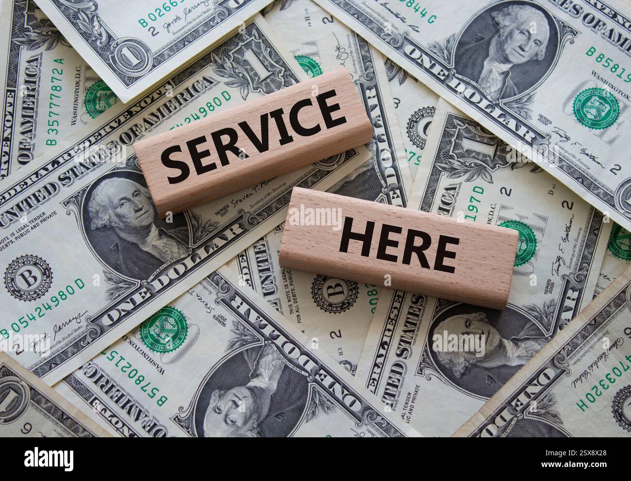 Service here symbol. Concept words Service here on wooden blocks ...