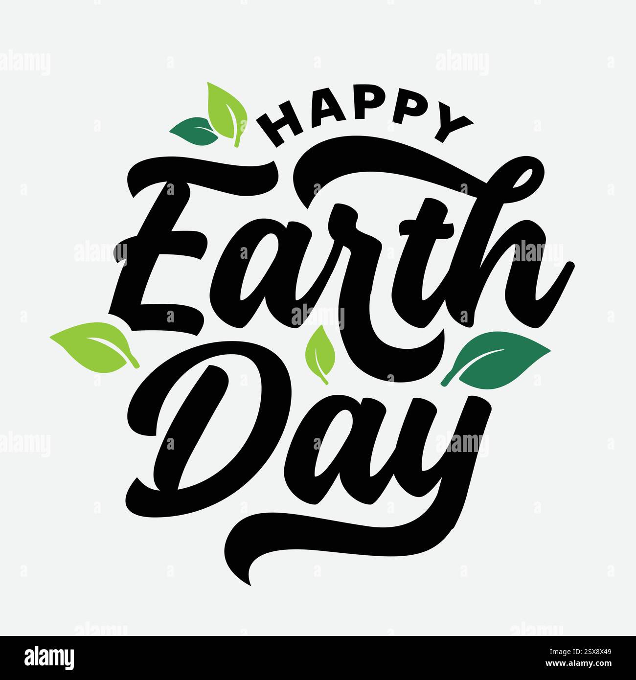 Happy Earth Day hand drawn lettering greeting card decorated with green ...