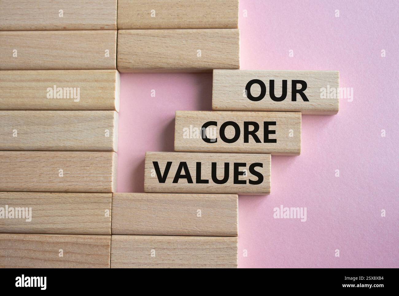 Our Core Values Symbol Concept Words Our Core Values On Wooden Blocks Beautiful Pink