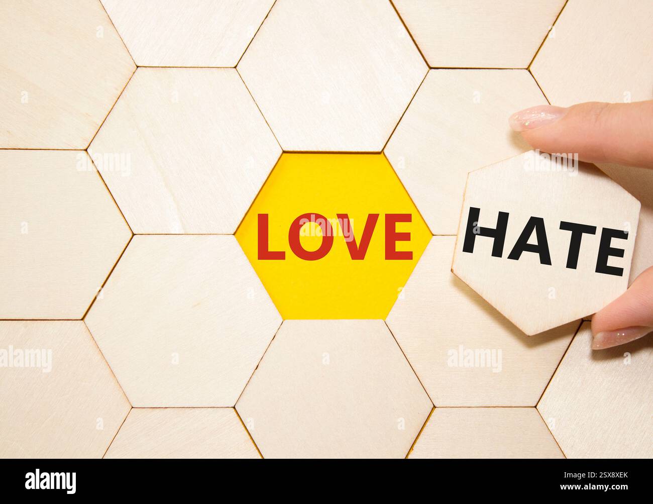 Love vs Hate symbol. Concept word Love vs Hate on wooden puzzle. Businessman hand. Beautiful ...