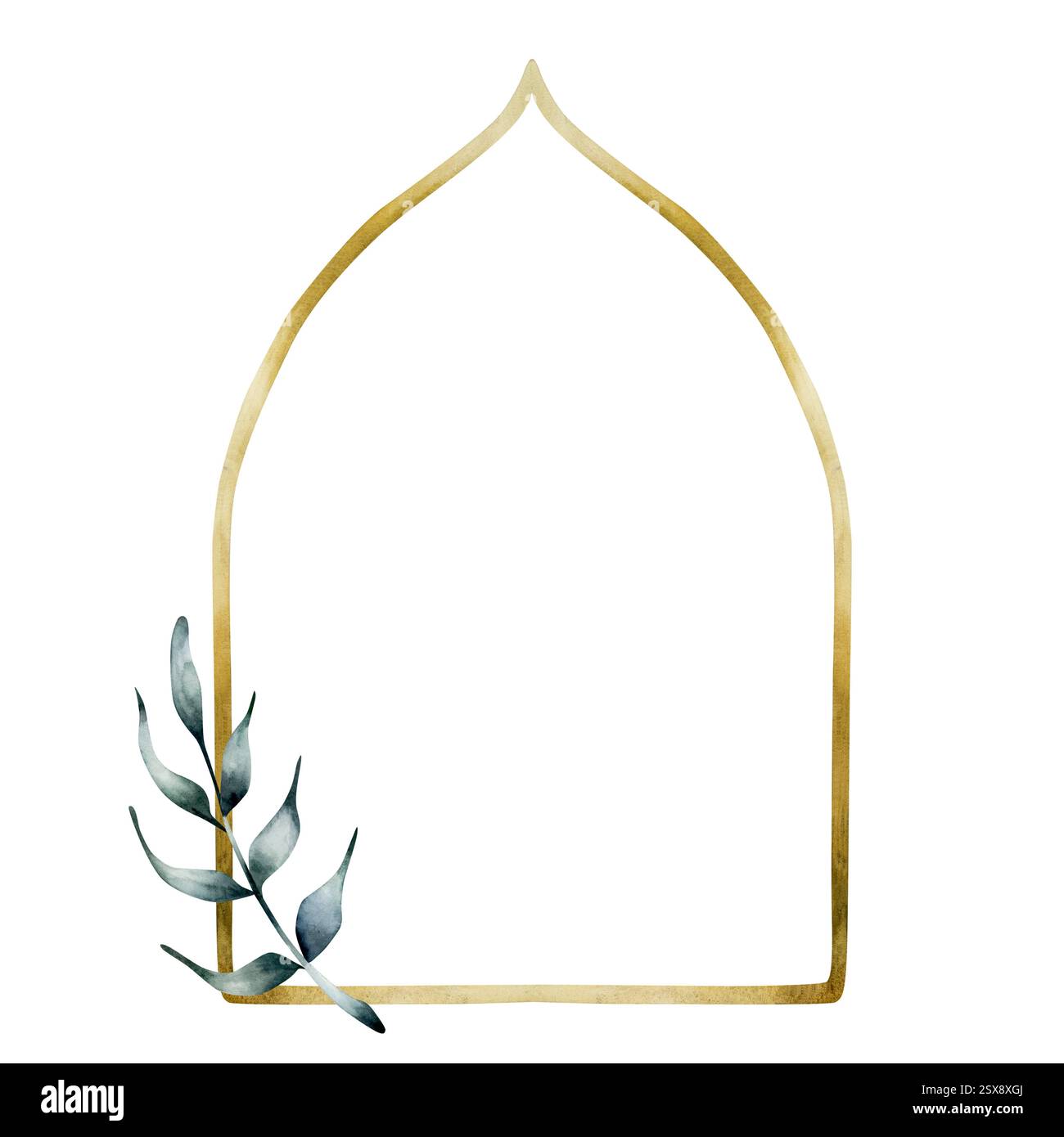 Muslim golden frame with data palm leaves. Islamic window or door arch ...
