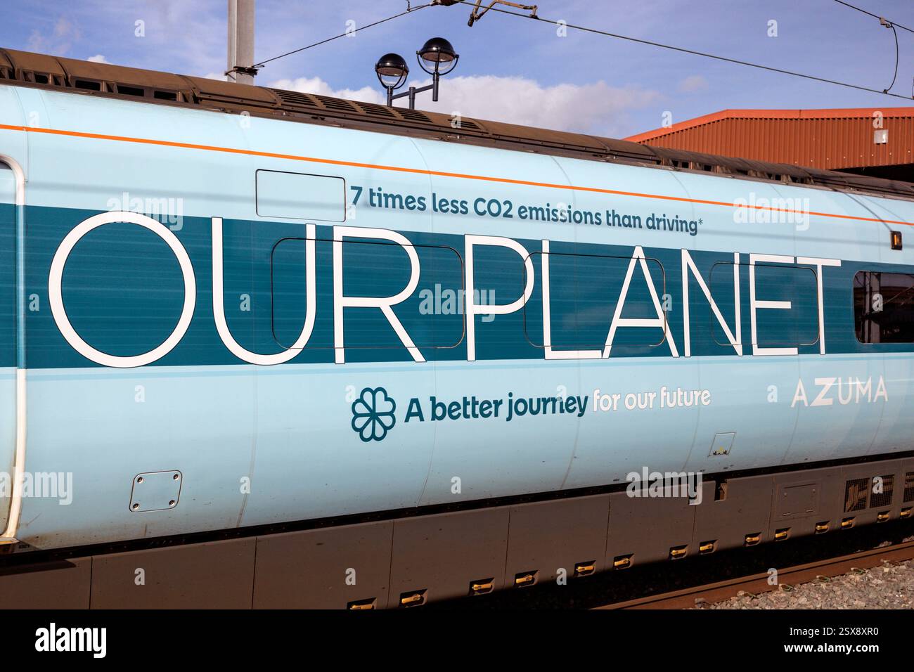Azuma 801204 with 'Our Planet' branding at platform 7 at York railway ...