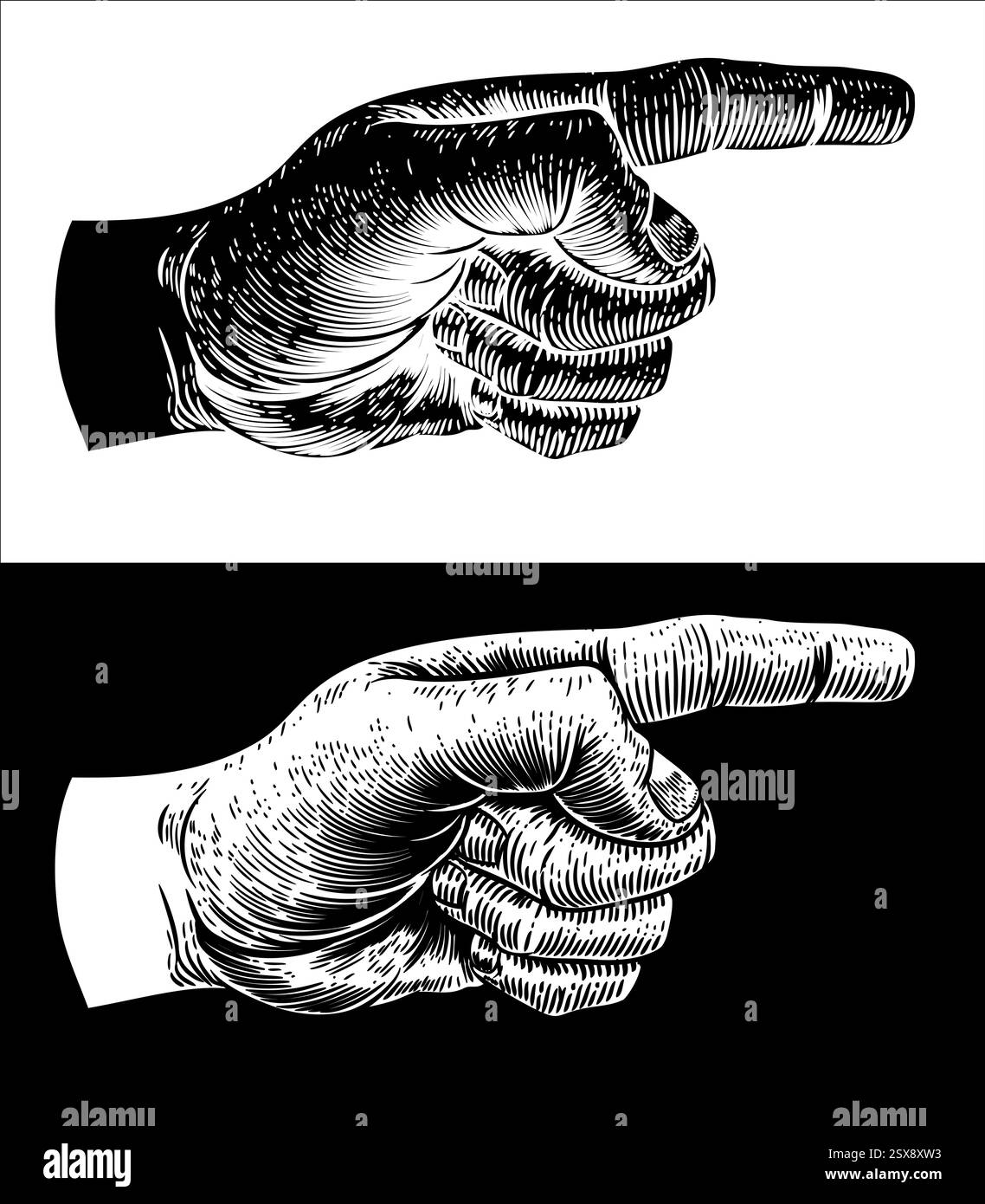 Hand Pointing Finger Etched Vintage Woodcut Style Stock Vector Image ...