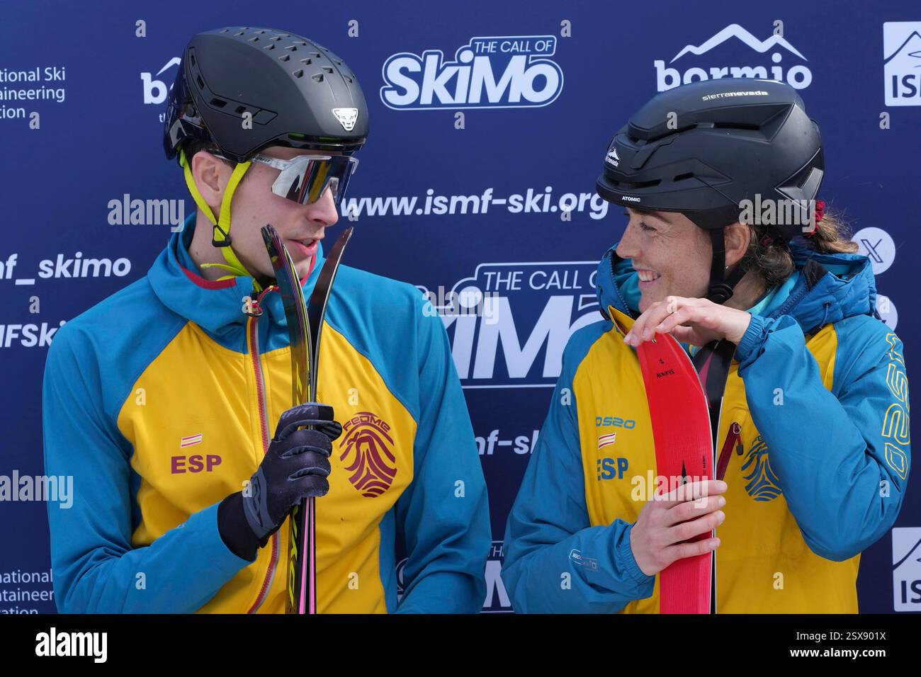 Spain's Ana Alonso Rodriguez, right, smiles on the podium with her ...