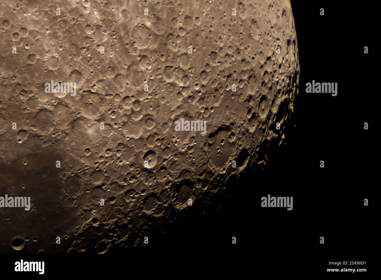 Magnified crater region revealing scattered lunar pits and ridges Stock ...