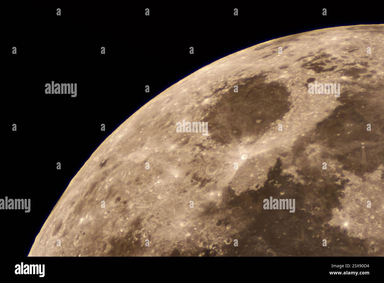 Telescopic close-up of the moon highlighting prominent maria and ...