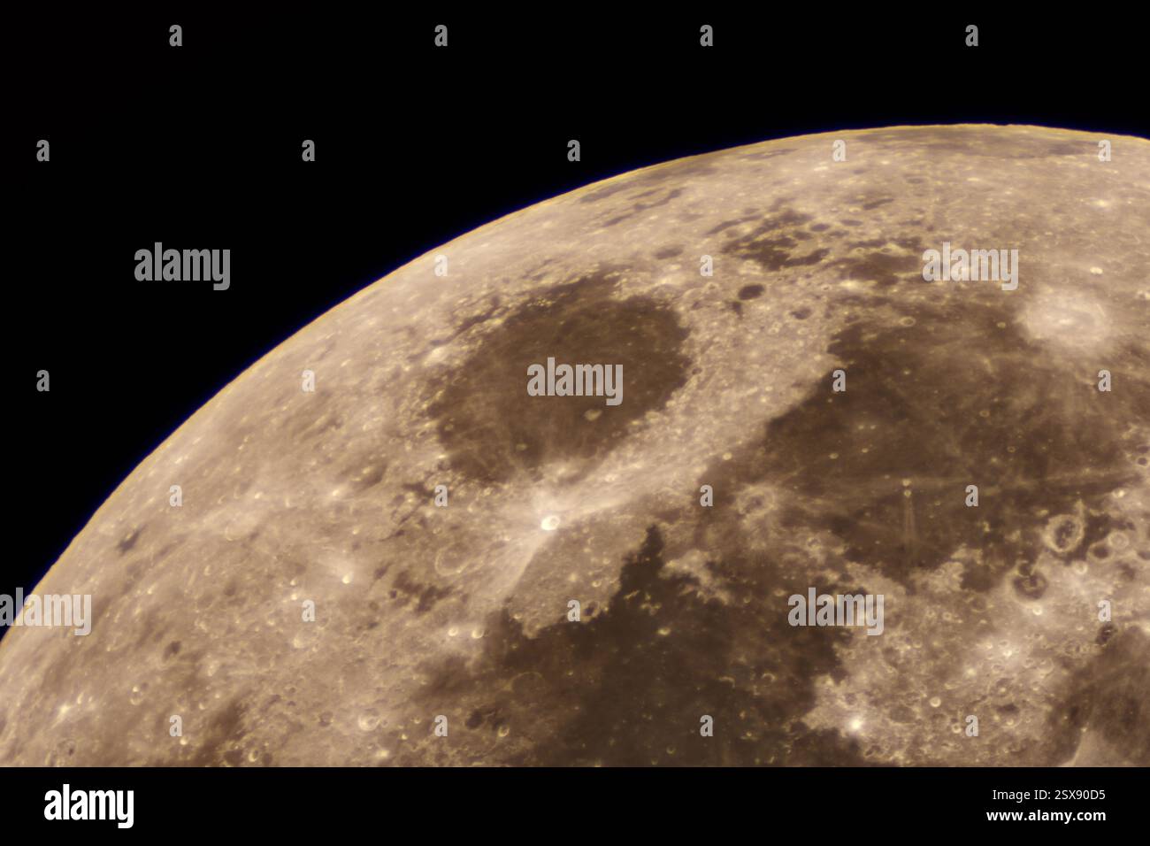 Telescopic view of the moon revealing craters and lunar seas Stock ...