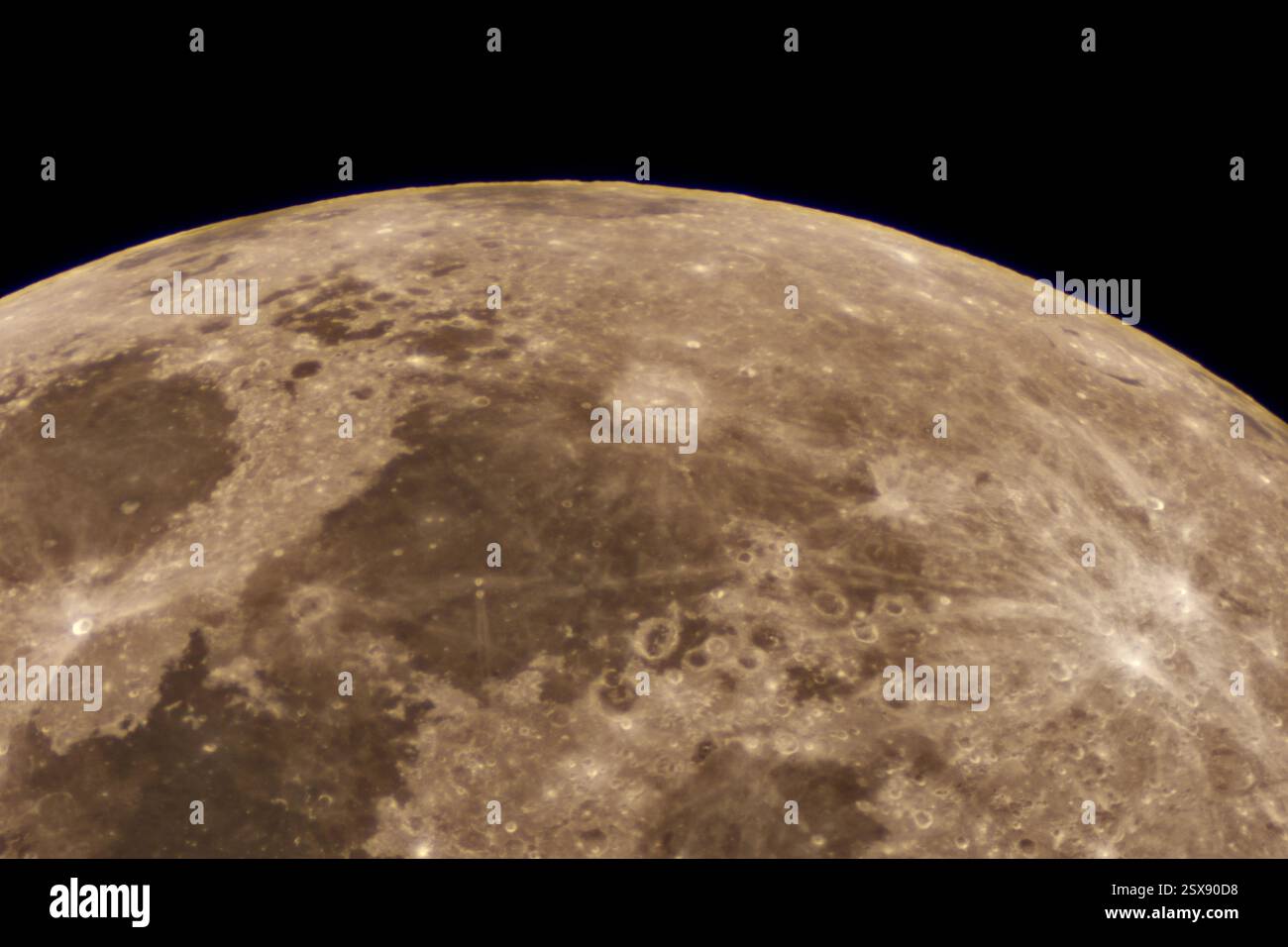 Close-up telescope image of the moon’s cratered surface with mare Stock ...