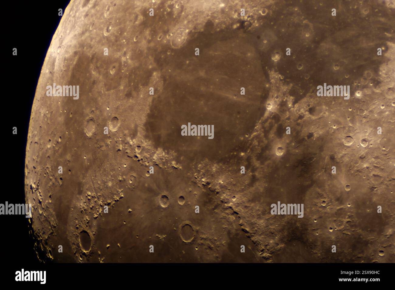 Detailed lunar surface close-up showing prominent craters and maria ...