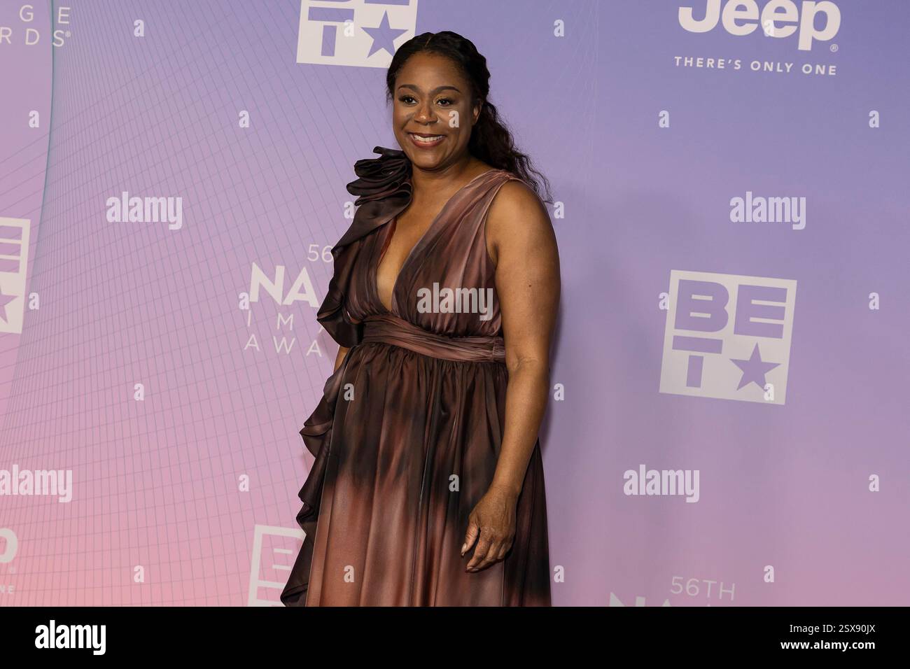 Pasadena, USA. 22nd Feb, 2025. Yumeka Rushing attends the arrivals of the “56th NAACP Image ...
