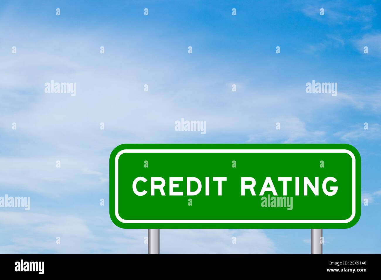 Green color transportation sign with word credit rating on blue sky ...