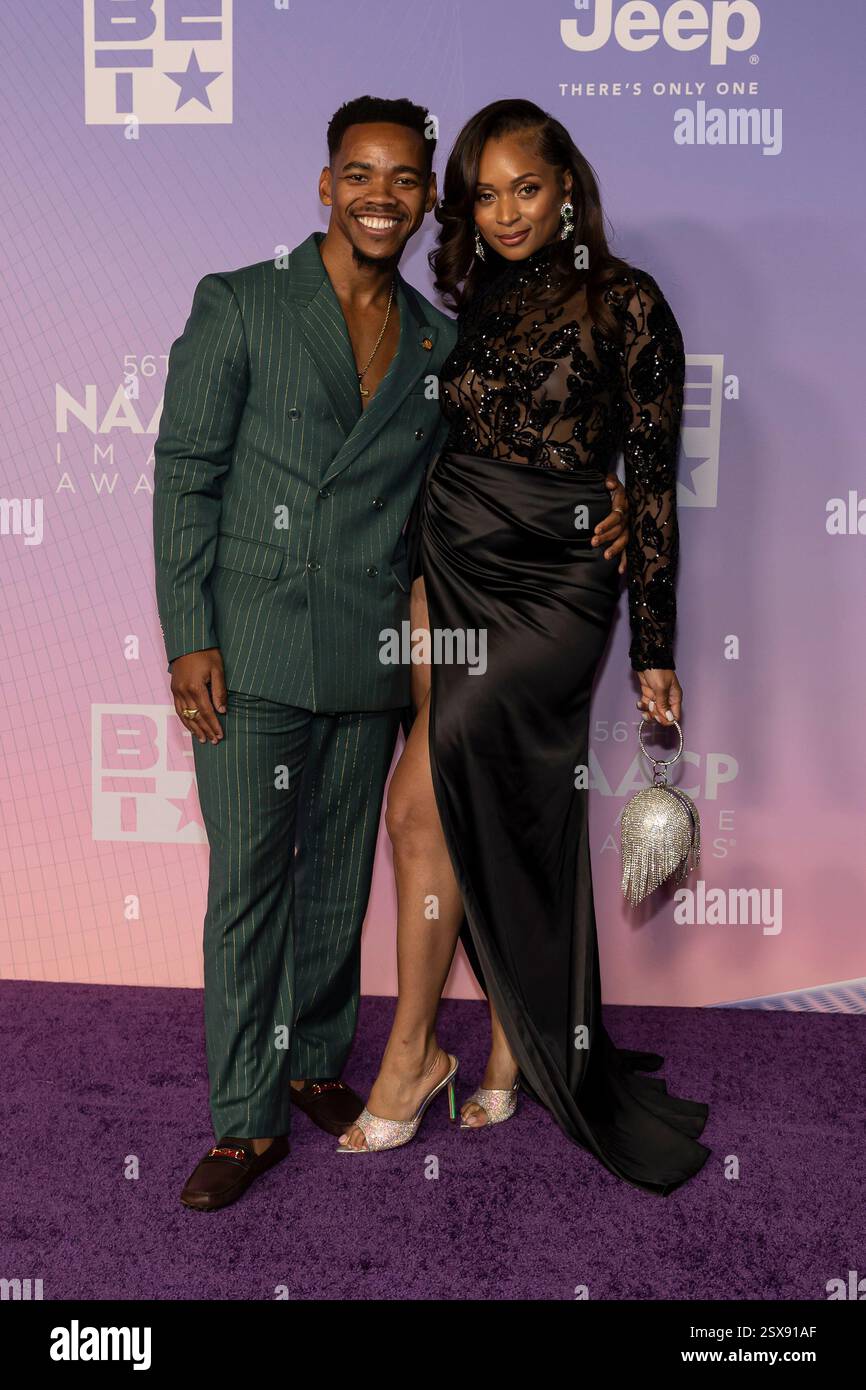 Pasadena, USA. 22nd Feb, 2025. Joivan Wade and Melissa L. Williams attend the arrivals of the ...