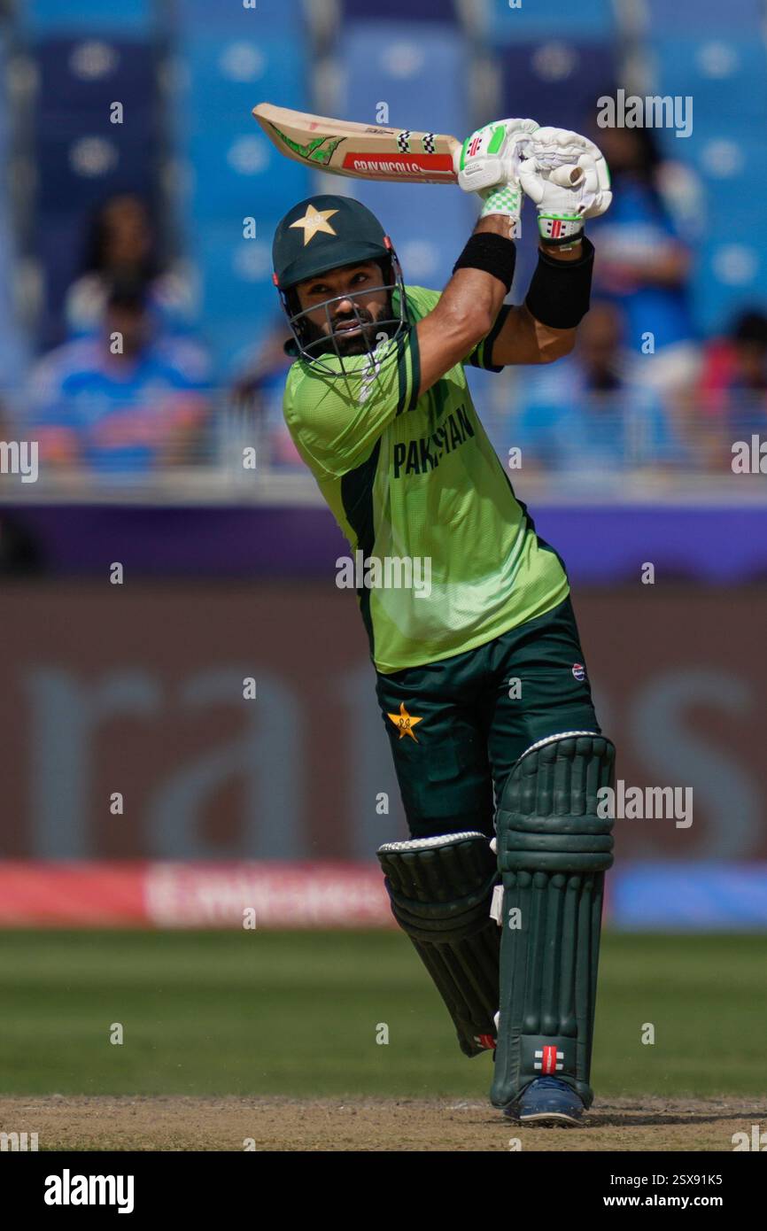 Pakistan's captain Mohammad Rizwan plays a shot during the ICC Champions Trophy cricket match ...