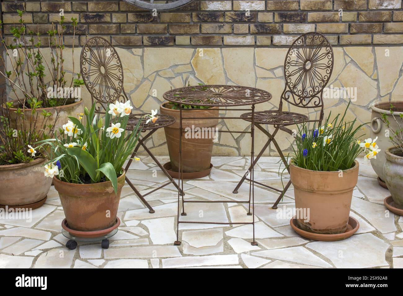 beautiful place in the garden in the mediterranean style, clay pots ...