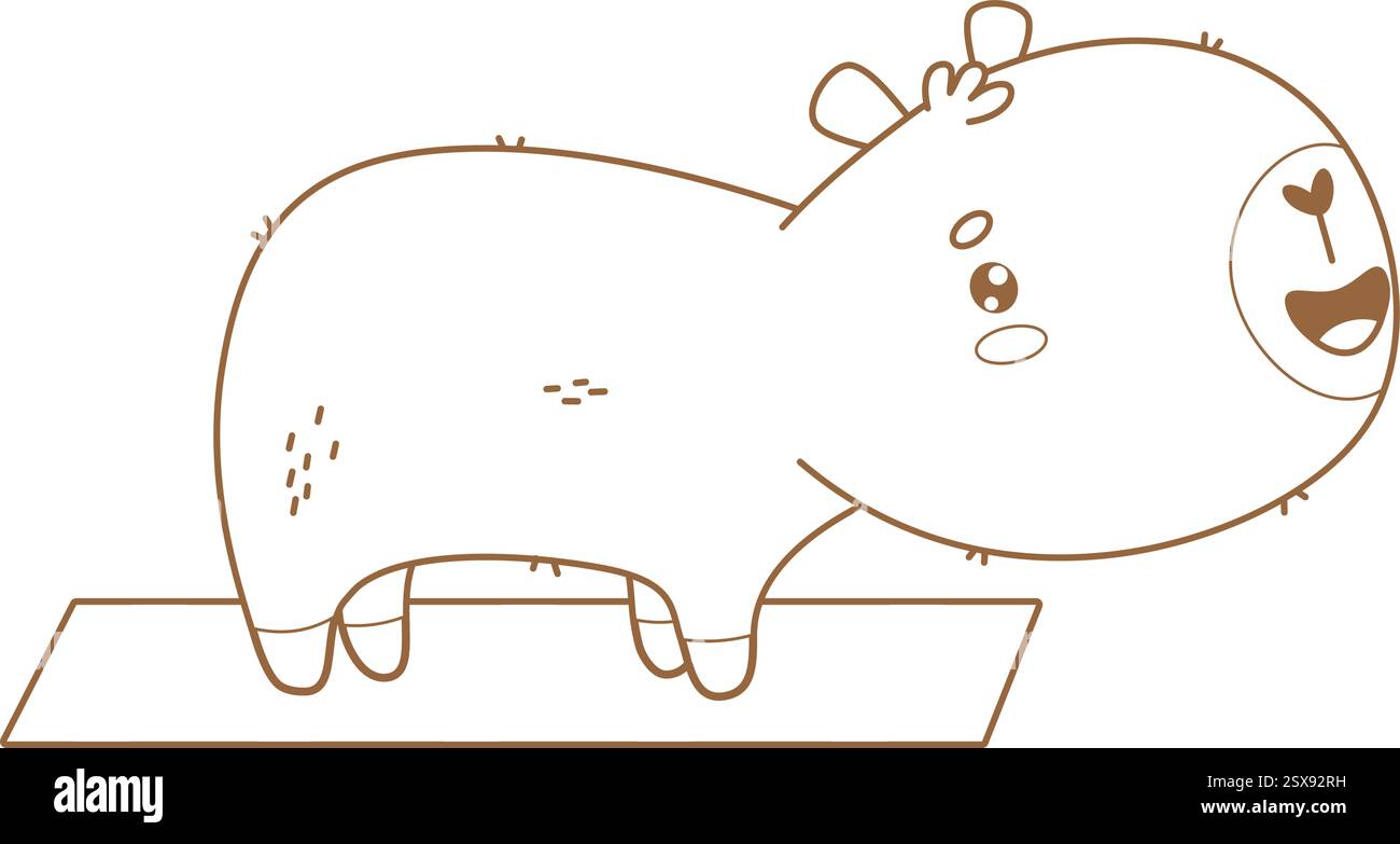 Outline Happy Capybara After Fitness Standing on Yoga Mat. Funny ...