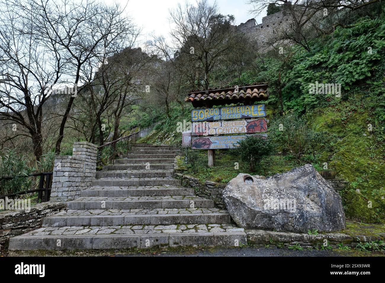 The entrance to the abandoned village of San Severino di Centola, Italy ...