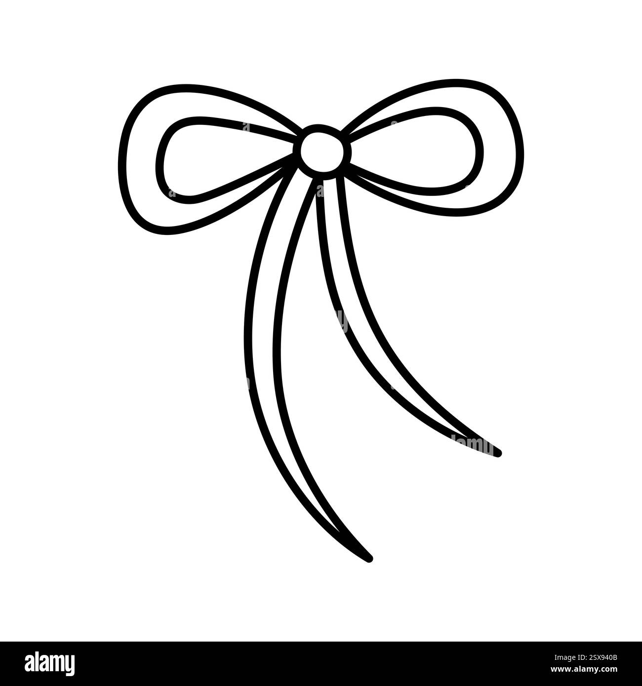 Hand drawn tied bow icon. Tied ribbon in doodle style. Outline ...
