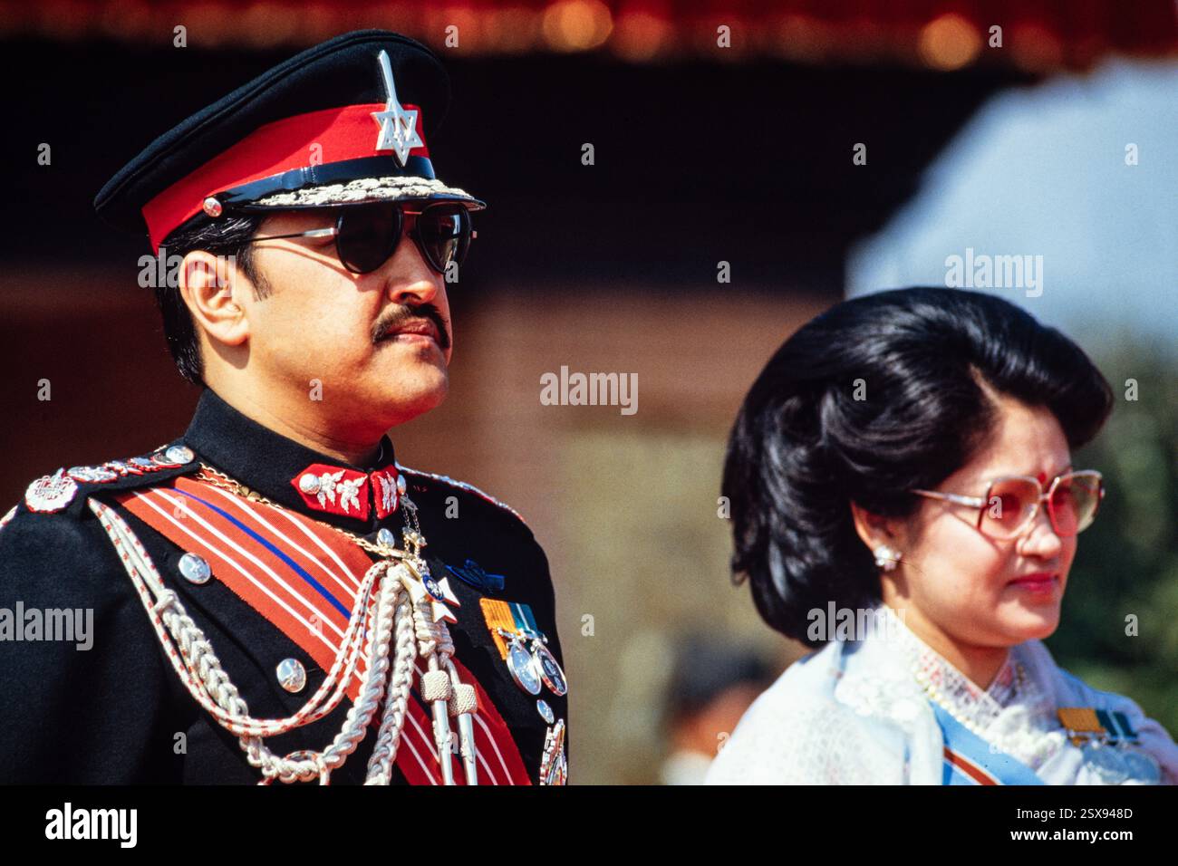 Nepalese King Birendra, left, and Queen Aishwarya wait for the arrival ...