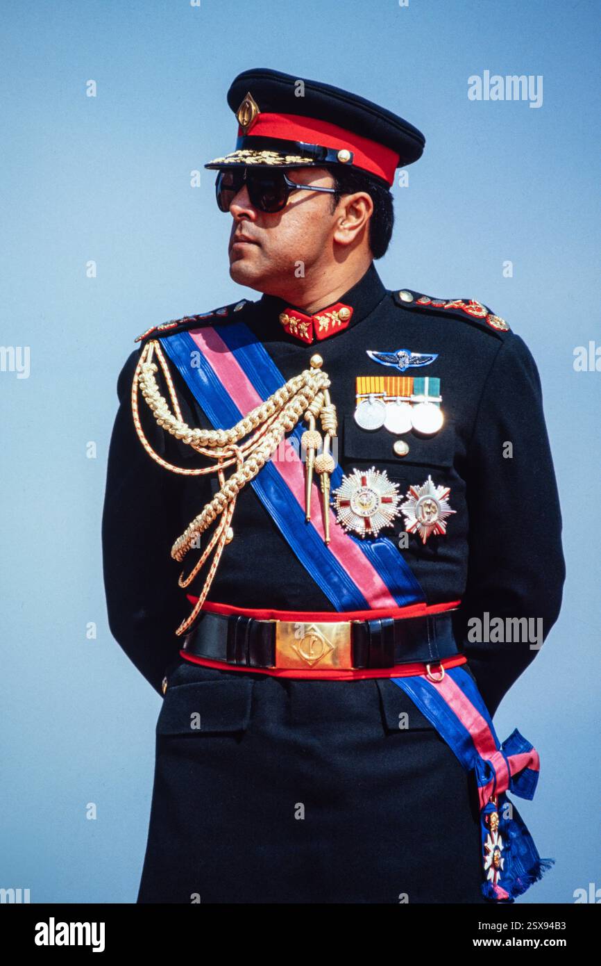 Nepalese Prince Gyanendra, brother of King Birendra, waits to receive ...