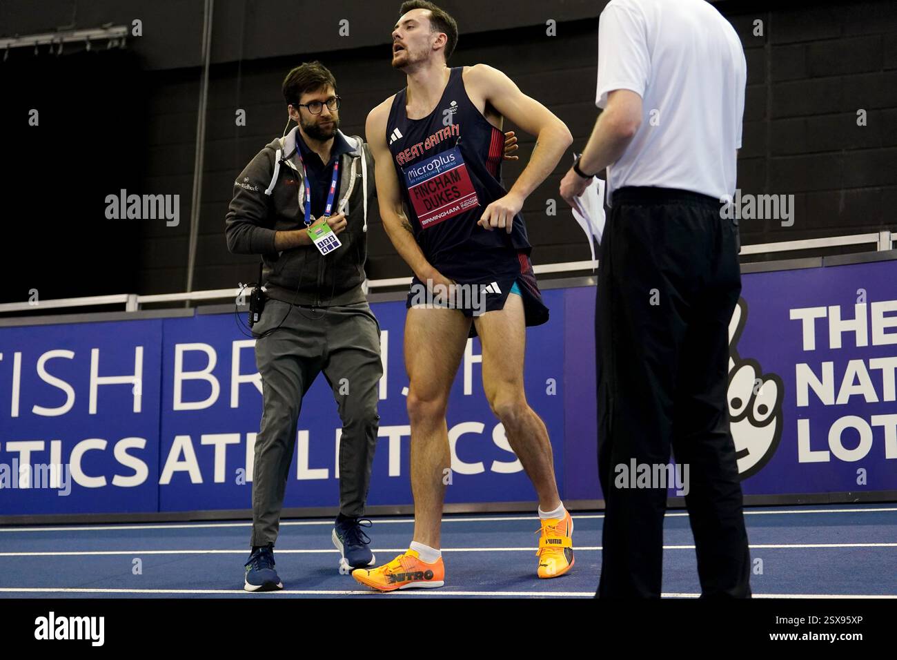 Jacob Fincham-Dukes after pulling a muscle in the Men's Long Jump on ...