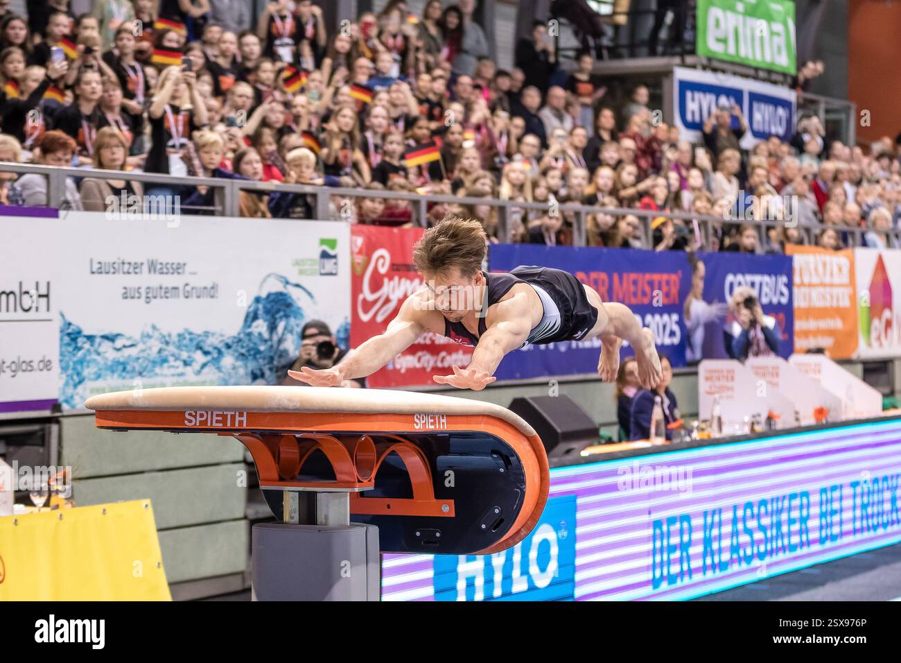 Cottbus, Germany. 23rd Feb, 2025. Gymnastics: World Cup, men's vault ...