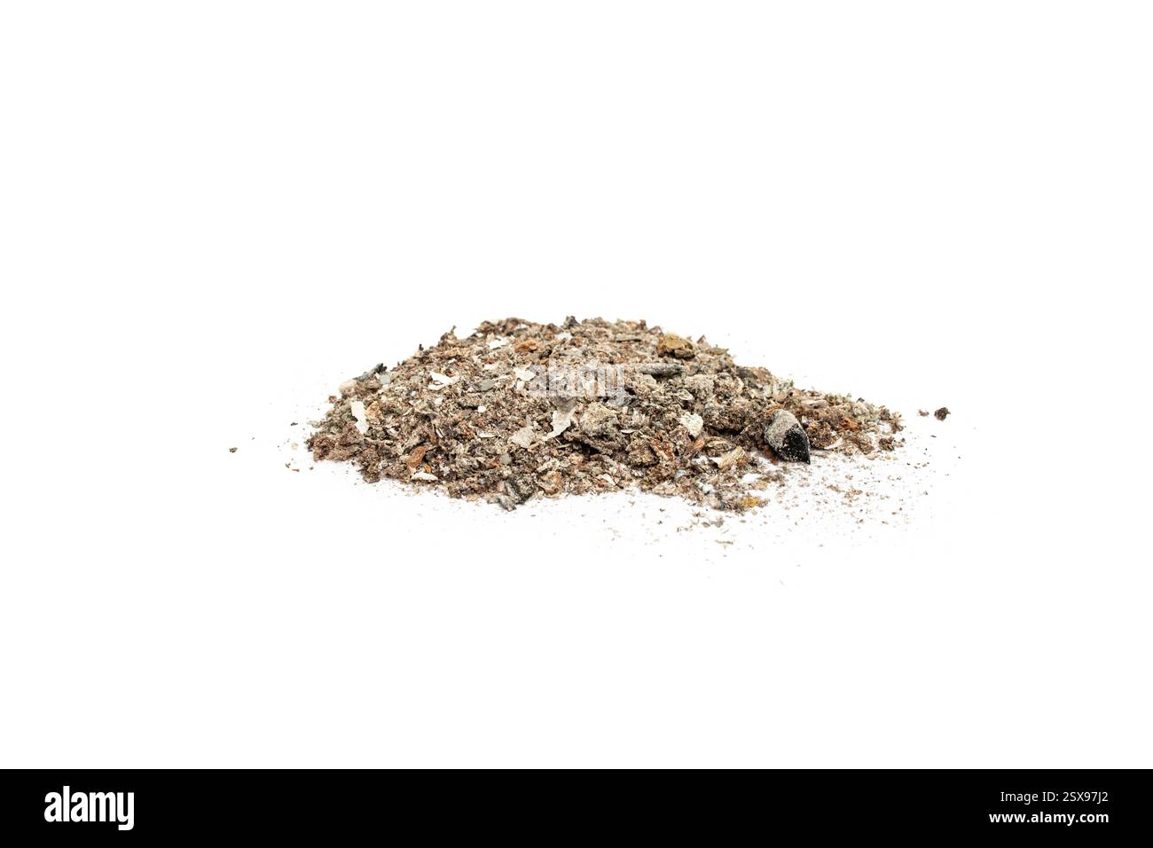 Wood burned ash pile isolated on white background, soft focus Stock ...