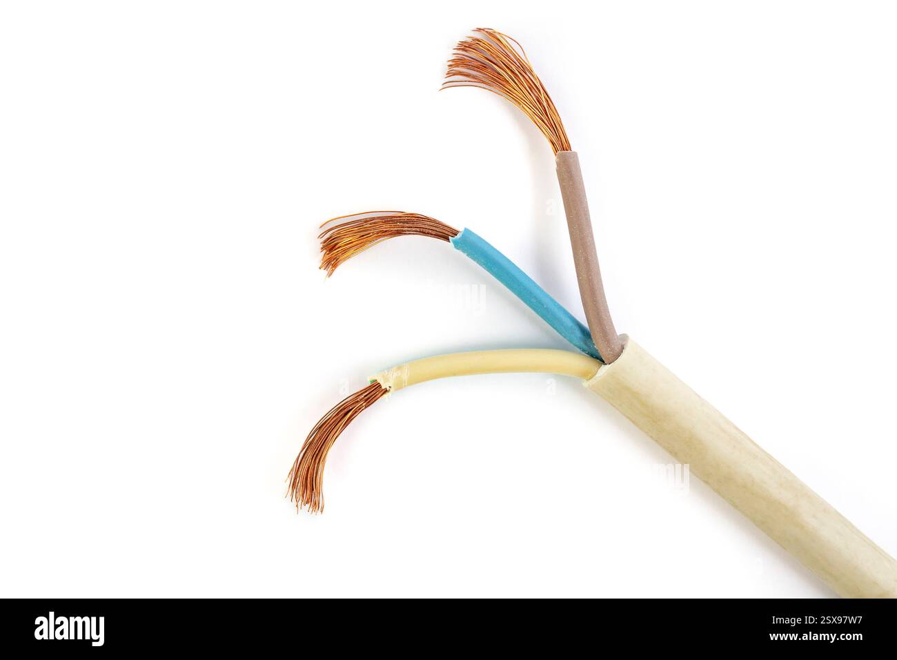 Cable with exposed copper wires, isolated on white background Stock Photo - Alamy