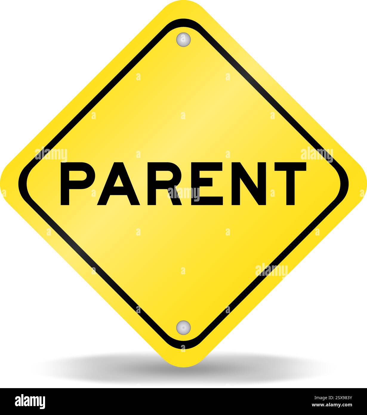 Yellow color transportation sign with word parent on white background ...