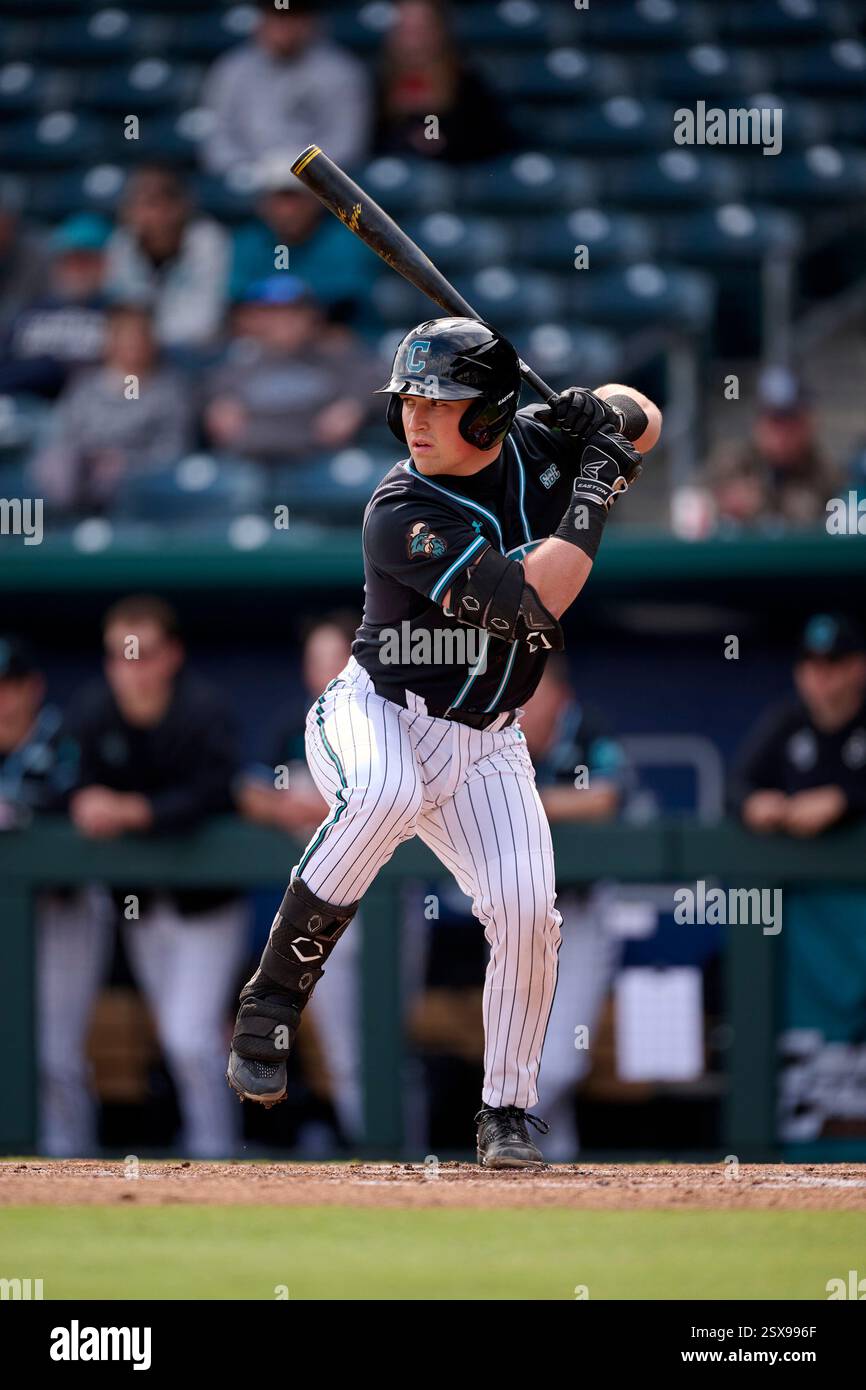 Coastal Carolina Chanticleers Caden Bodine (17) at bat during an NCAA ...