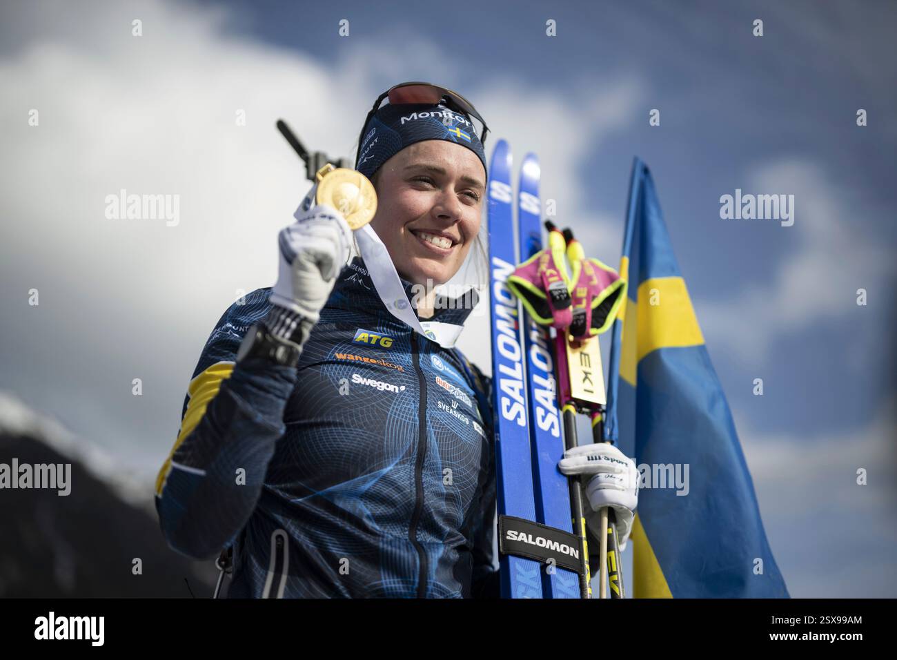 Gold medalist Elvira Oeberg of Sweden poses with her medal, after the ...