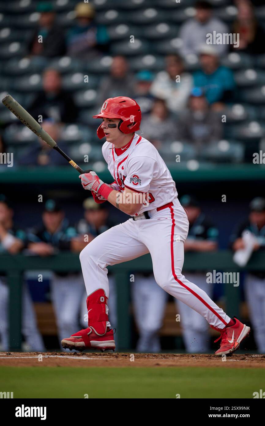 Ohio State Buckeyes Mason Eckelman (16) hits an RBI triple during an ...