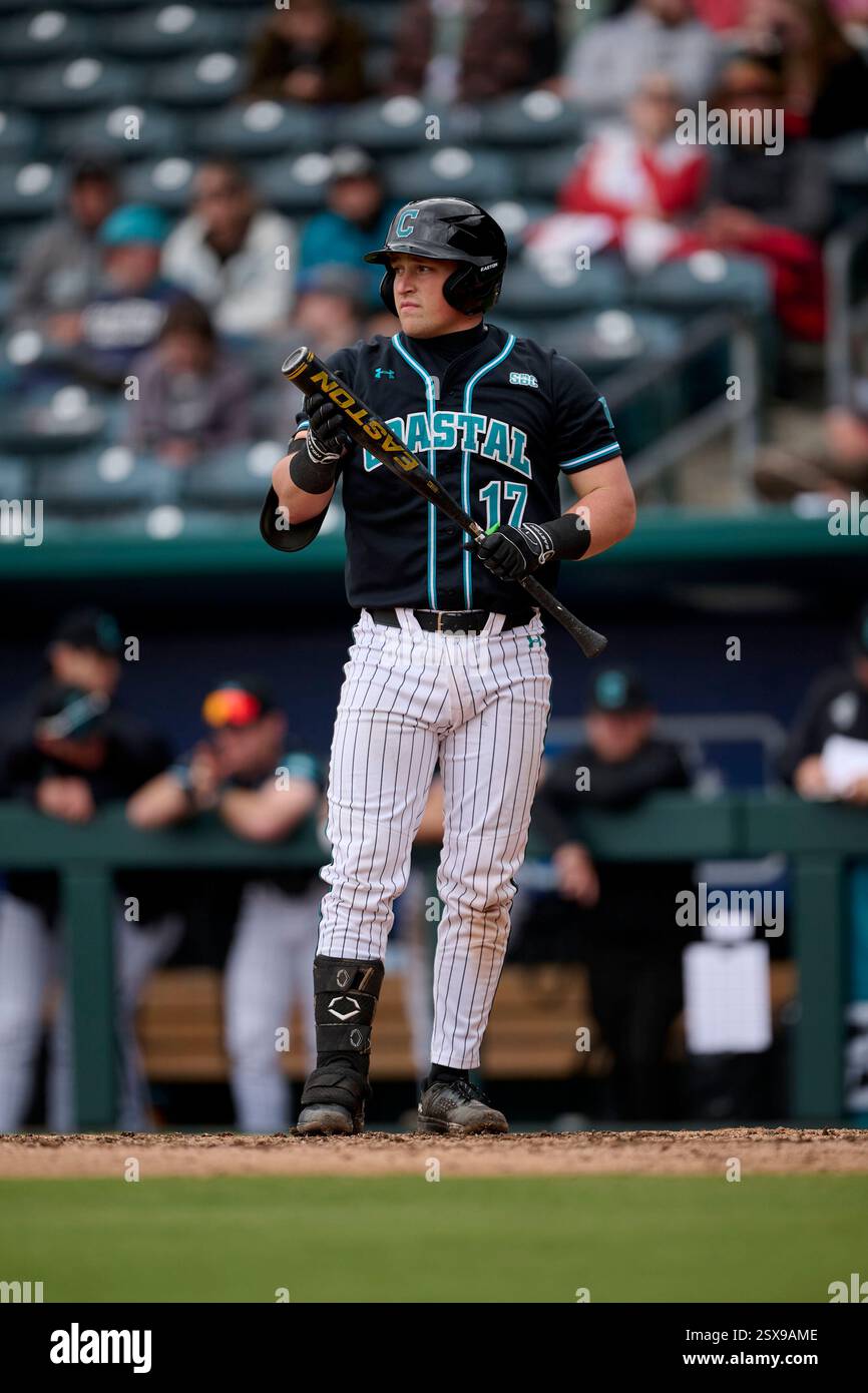 Coastal Carolina Chanticleers Caden Bodine (17) at bat during an NCAA ...