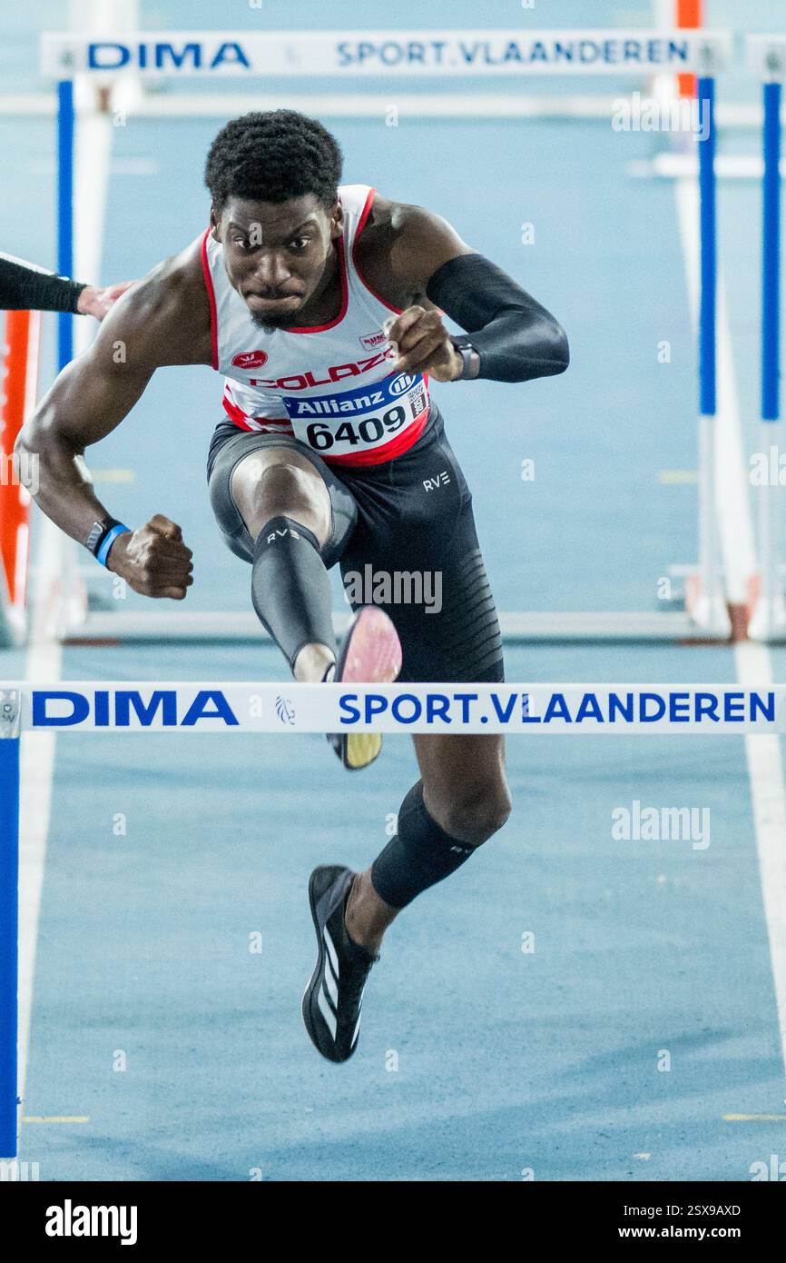 Gent, Belgium. 23rd Feb, 2025. Belgian Elie Bacari pictured in action ...