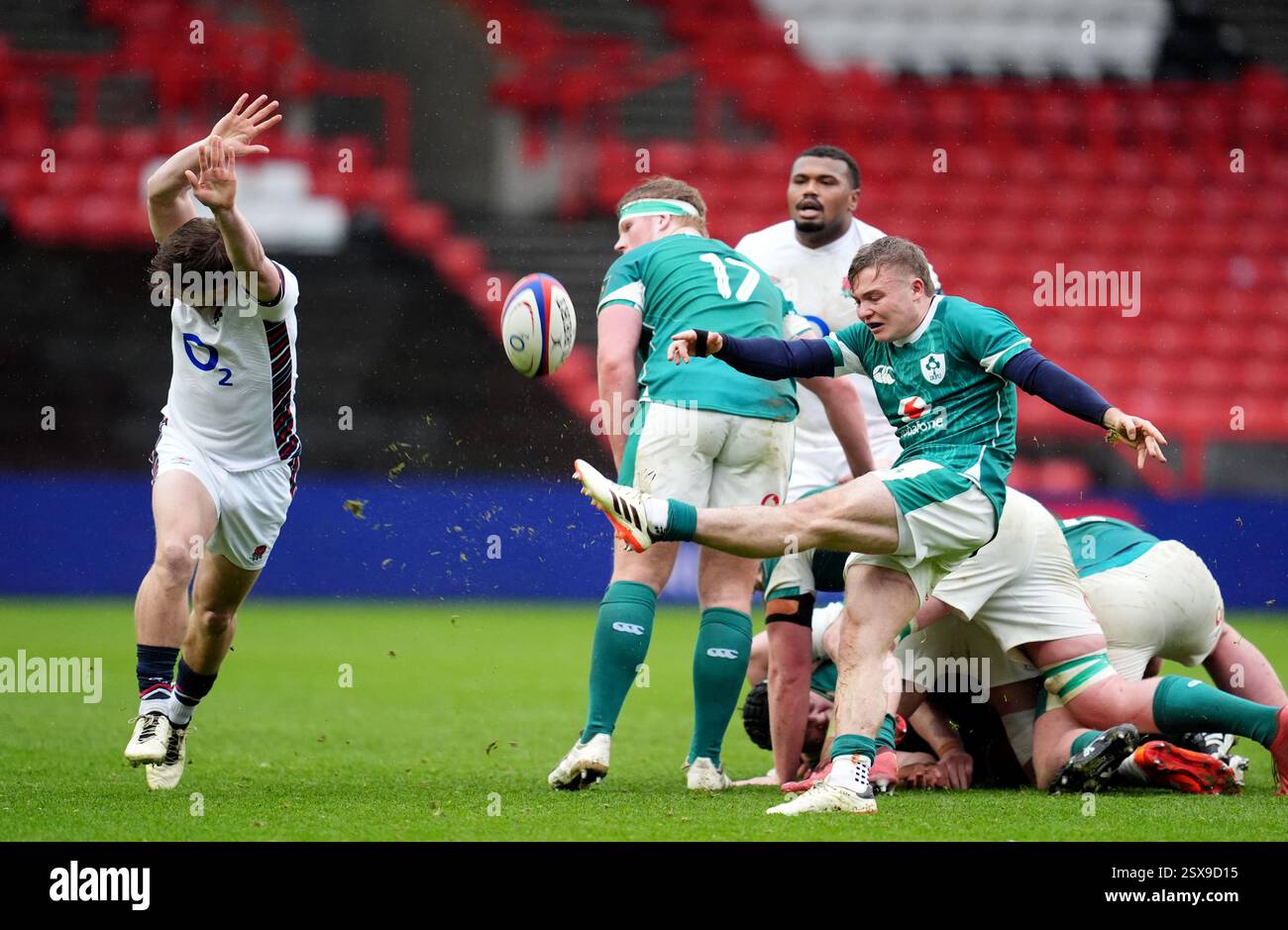 Ireland's Fintan Gunne clears the ball during the international ...
