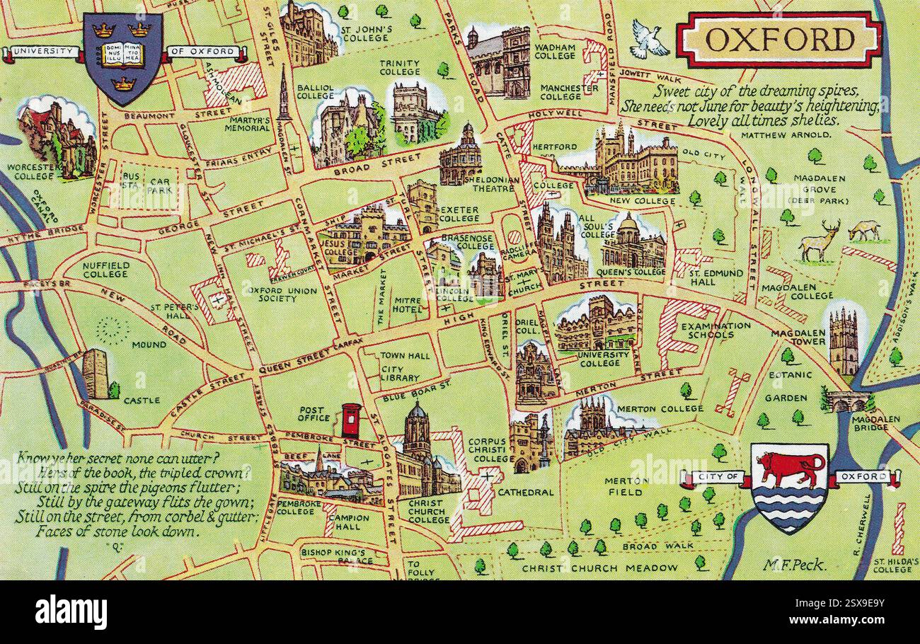 Vintage postcard map of Oxford Stock Photo - Alamy