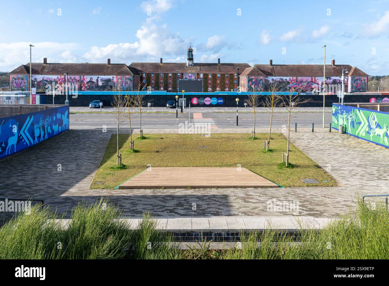 View of the new outdoor cinema area in Bordon new town on the Parade ...