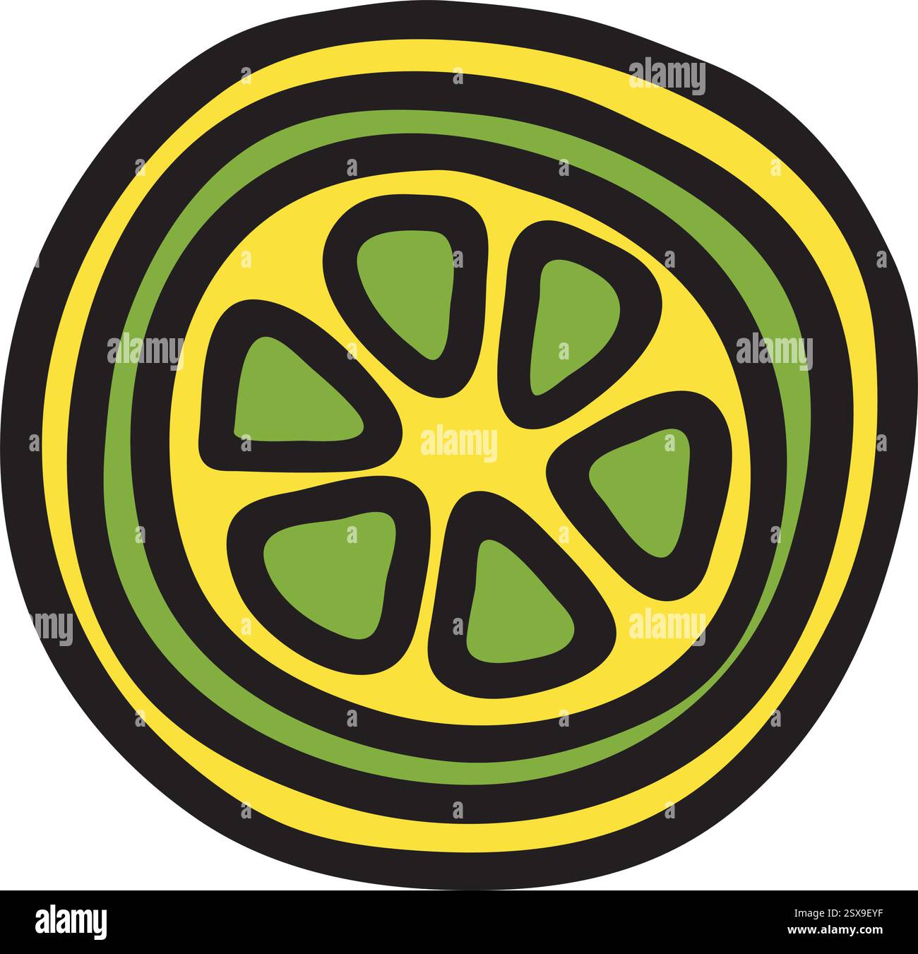 Citrus lime or lemon doodle icon hand drawn with black line and colored ...