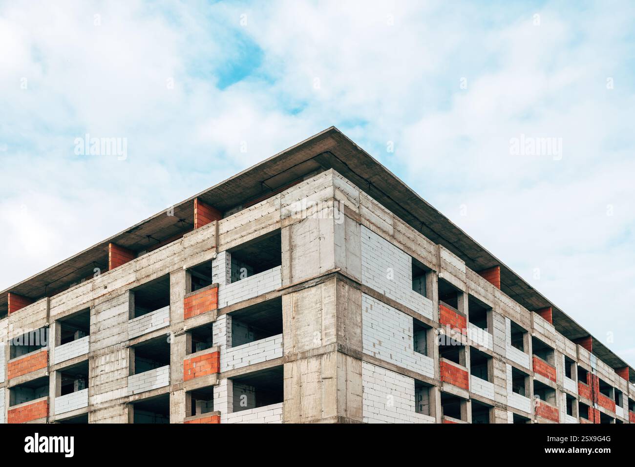 Residential skyscraper building construction site, unfinished cement ...